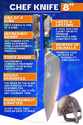 Dalstrong Chef Knife - 8 inch - Valhalla Series - Premium 9CR18MOV HC Steel - Celestial Resin & Wood Handle - Razor Sharp Kitchen Knife - Professional Use - w/Leather Sheath