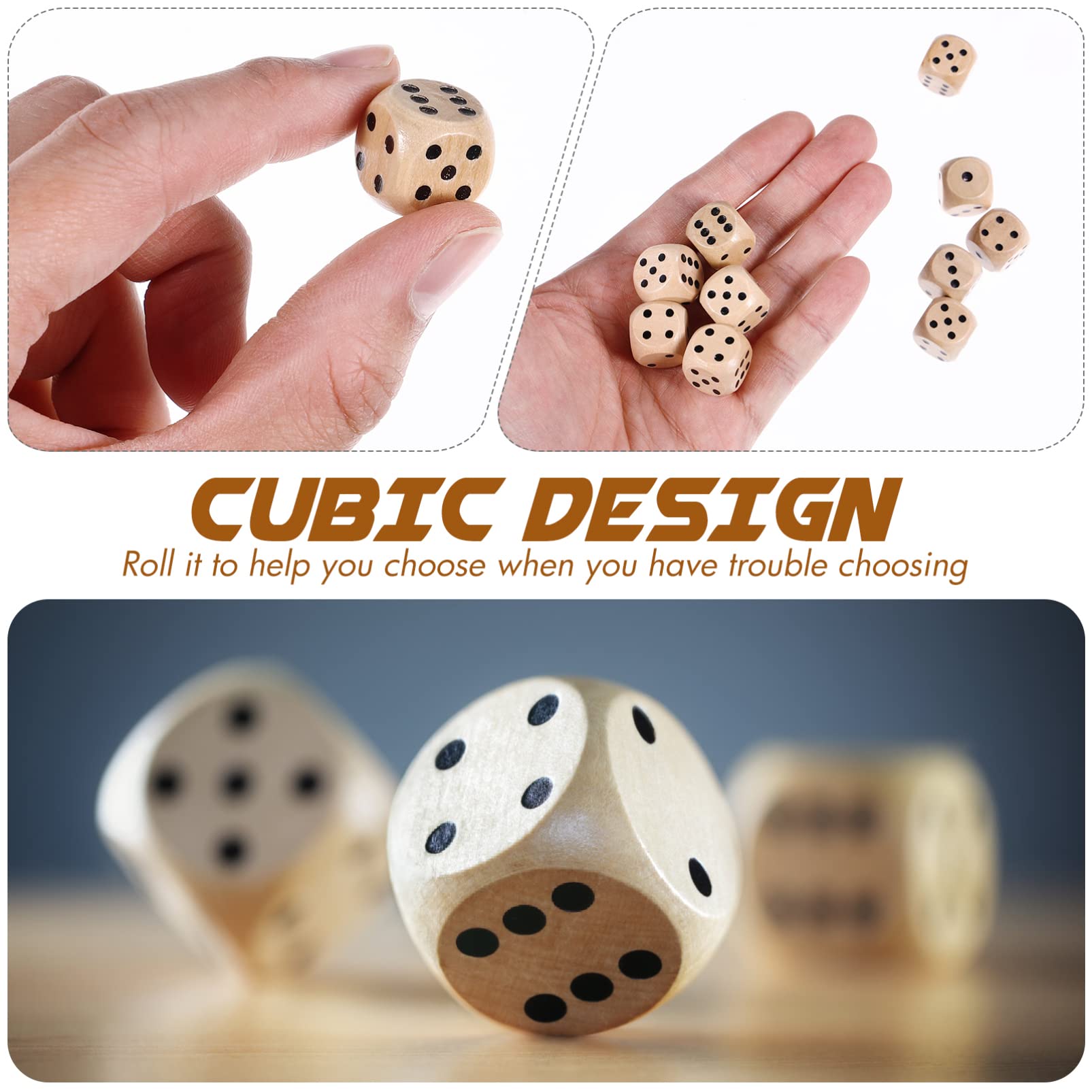 10 Pcs Wooden DIce Set, 6 Sided Game Dice Set, 16mm Mini Dices with Numbers 1-6, Table Dice Game Props for Children Adults