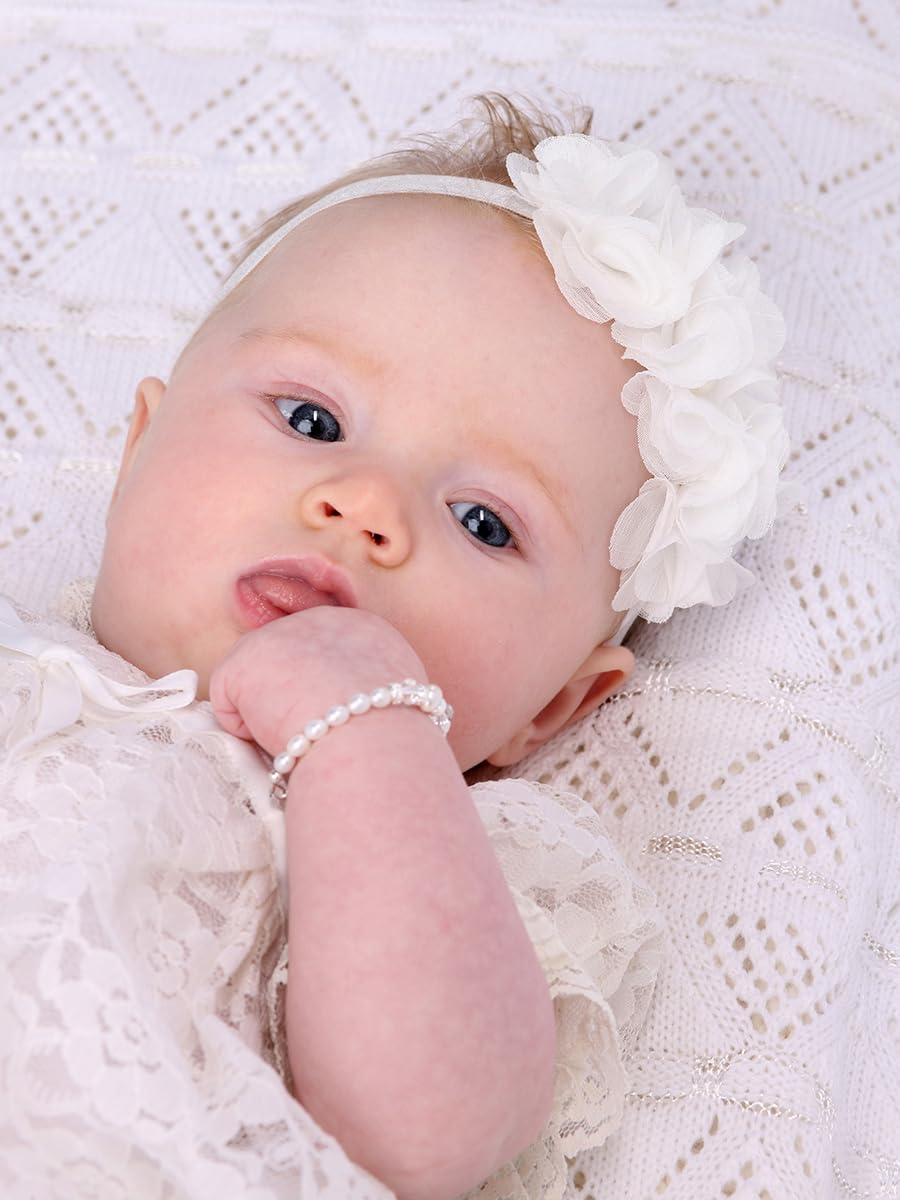 Cherished Moments Baby Baptism Shoe with Lace in Light Ivory with Headband, Gift for Christening or Dedication for Baby Girl (Sizes 0)