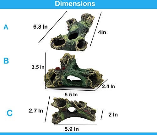 HERCOCCI Decaying Trunk Aquarium Betta Fish Ornament, Fish Tank Wood Decoration Resin Aquarium Log Cave Driftwood for Hideout Holes (3 Pack)