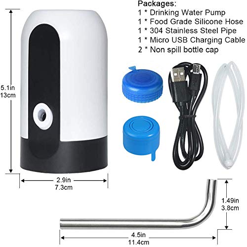 5 Gallon Water Dispenser - Pump for 5 Gallon Water Jug USB Charging Water Bottle Pump with Non Spill Bottle Cap Universal Fit for Home, Office and Outdoor (White)