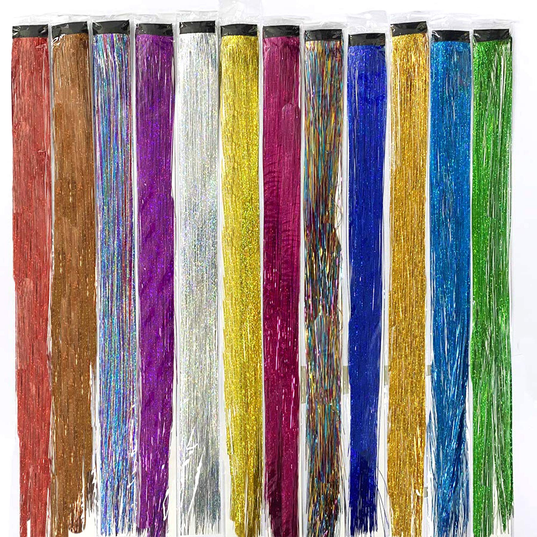 19.7 Inch Clip In Hair Fairy Tinsel Kit Clips Clip On Glitter Hair Tinsel Extensions 12 Colors