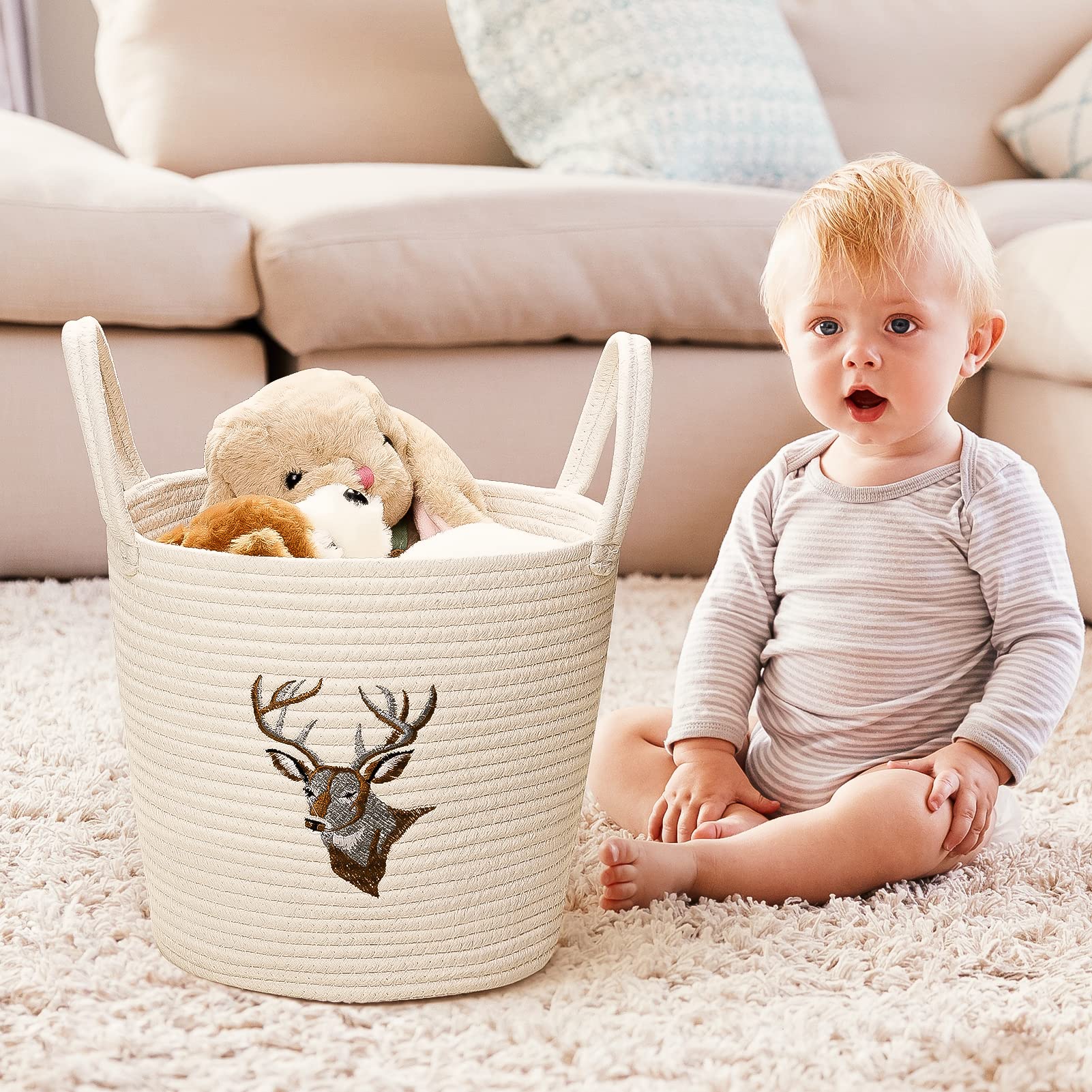 Amasava Storage Baskets 2 Pack, Small Baby Baskets Woven Cotton Rope Decorative Laundry Hampers for Blankets Toys Shoes Plants Clothes Diapers
