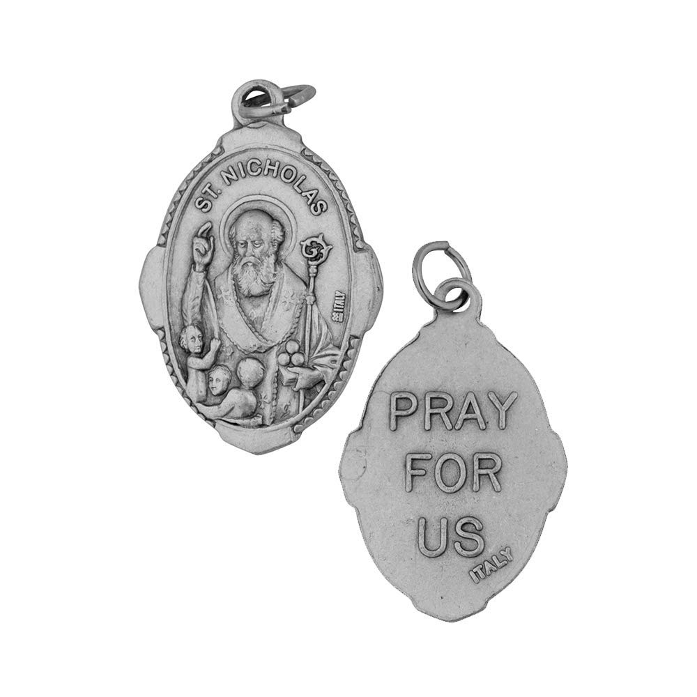 1" Saint and Holy Subject Medal with Prayer Card | Over 25 Different Saints | Durable and Detailed Charm | Pendant Medal Carded with Prayer | Christian Jewelry (St. Nicholas)