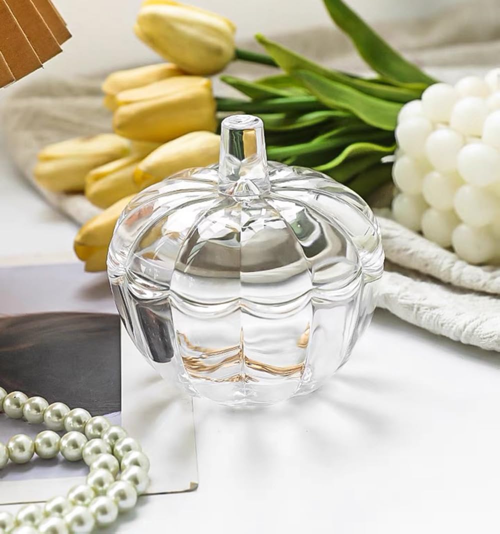 123Arts Crystal Glass Pumpkin Sugar Bowls Snack Jar Candy Dish Storage with Lid