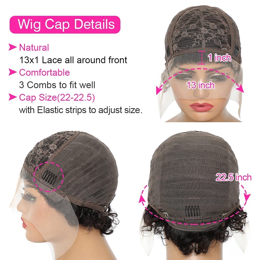 BAIHONG 6 inch Lace Front Pixie Cut Wig With Short Curly Human Hair - 13X1 HD Lace, Plucked and Bleached Knots - For Black Women