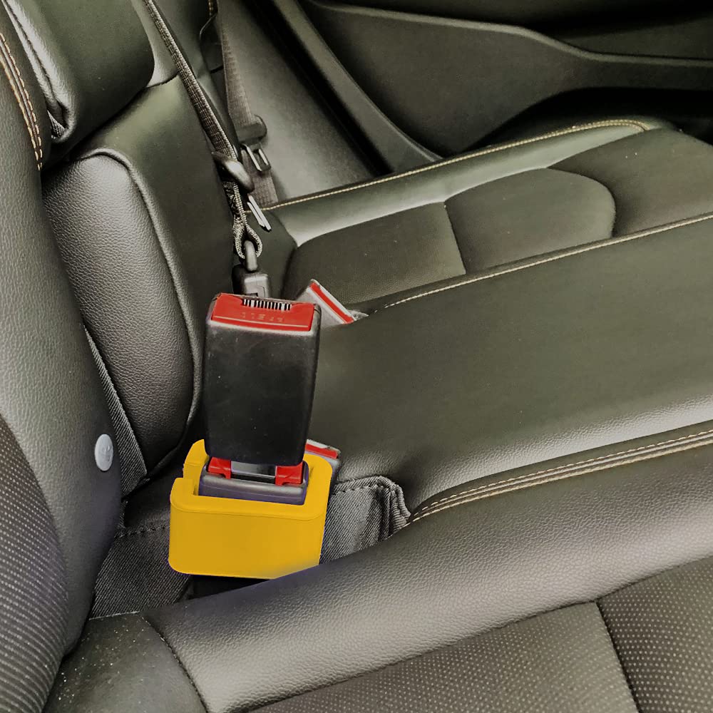 BPA-Free Car Seat Belt Buckle Booster Yellow (Size: Short, Model: Wrap-Around) - Snaps Around Receptacle - Gift Fun Kid Safety Stickers - Raises and Stabilizes Your Receiver (4-Pack)