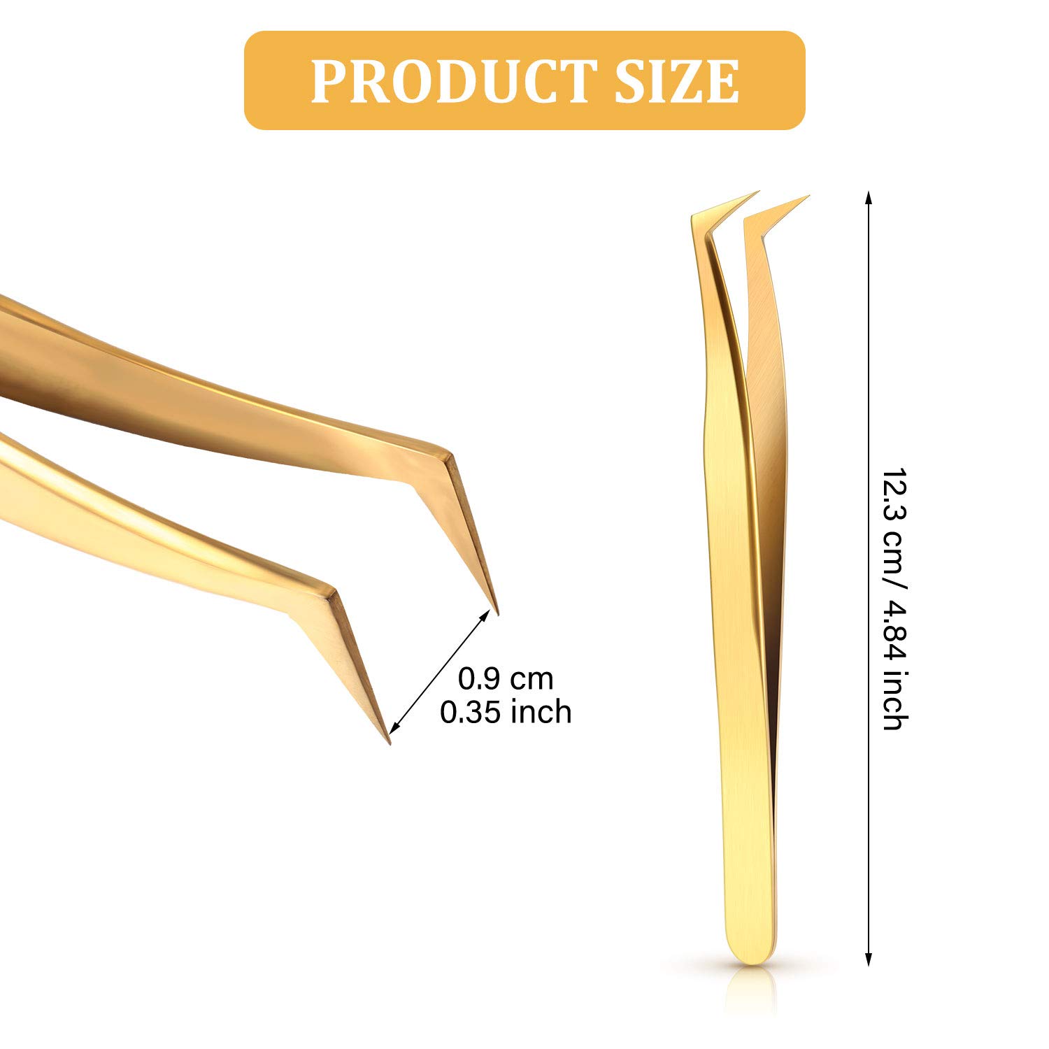 3 Pieces Volume Tweezers Eyelash Extension Tweezers Curved 6A Tip False Lash Tweezers Stainless Steel Precision Tweezers for Individual and 3D 6d Volume Eyelash Extension (Gold)