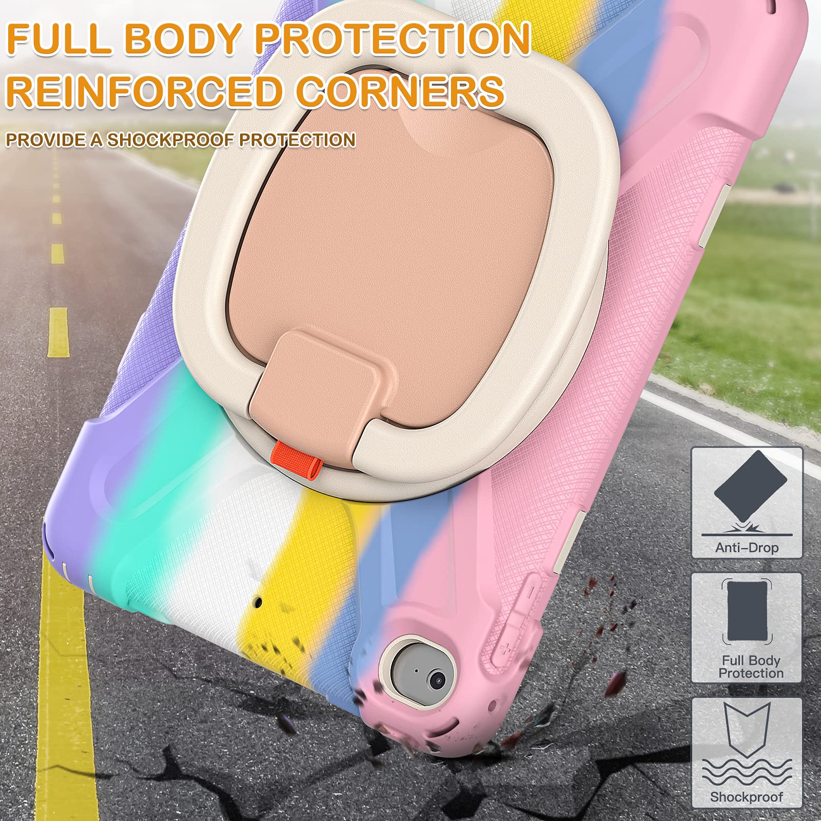 BRAECN Kid Case for iPad Mini 5/4 | Shockproof Silicone Cover with Shoulder Strap, Kickstand, Pencil Holder & Anti-Slip Grip | Compatible with iPad Mini 5th/4th Generation 7.9" - Colorful Pink