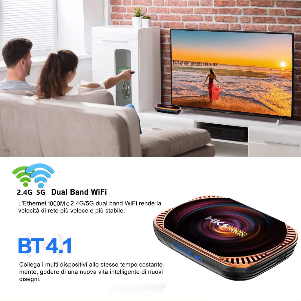 Android 11.0 TV Box 4GB RAM 64GB ROM TV Box HK1 Box X4 Amlogic S905X4 64-bit Quad Core with Dual Wi-Fi 2.4G/5.0G, BT 4.0/ 3D Ultra HD 8K/ H.265/ 1000M LAN/USB 3.0 Smart TV Box