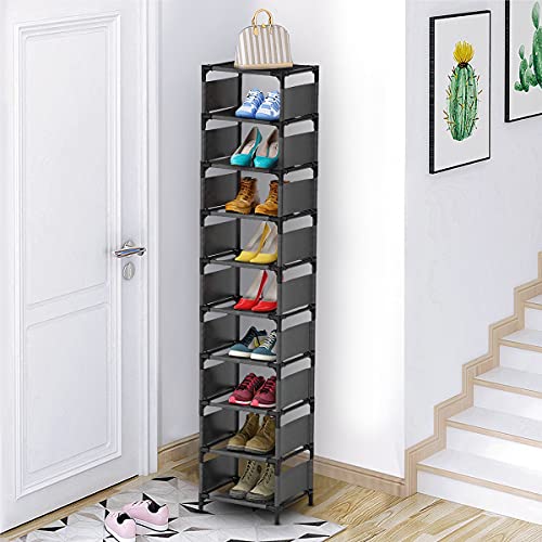 esonstyle 10 Tiers Shoe Rack, Space Saving Shoe Shelf Organizer, Tall Narrow Shoe Rack for Door Entryway, Closet