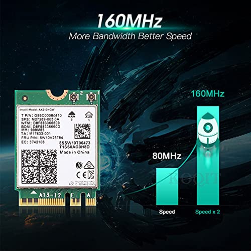 TelDaykemei 5473Mbps WiFi 6E 802.11ac/ax Intel AX210 Bluetooth 5.3 M.2 2230 Key E Network Card 2.4G/5Ghz/6Ghz Wireless Internal Adapter AX210NGW