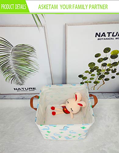 ASKETAM Square Canvas Collapsible Fabric Baby Toy Box Storage Bin Bedroom Decor Closet Kids Laundry Baskets Toy Organizer,Shelf Basket Nursery Storage,Gift Baskets(Blue Dinosaur)