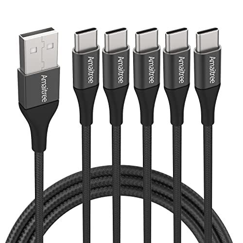Amaitree USB C Cable, 60W 5Pack(1+4+4+6.6+6.6Ft) 3A Fast Charging Quick Charger Cable, USB Type C 2.0 Cable, Compatible Samsung Galaxy S10/S9/S8 Plus/Note 10/9/8,LG V50/V40/G8/G7 - Black