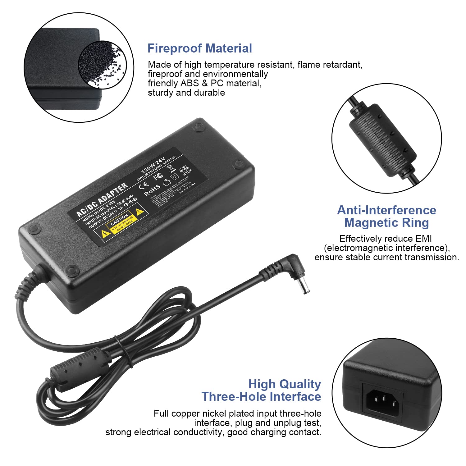 24V 5A Power Supply, LeTaoXing AC to DC 24V 5A 120W Power Adapter Charger AC 100V - 240V Transformer 5.5mm x 2.5mm Output Jack for LED Strip Light LED Driver CCTV Security System