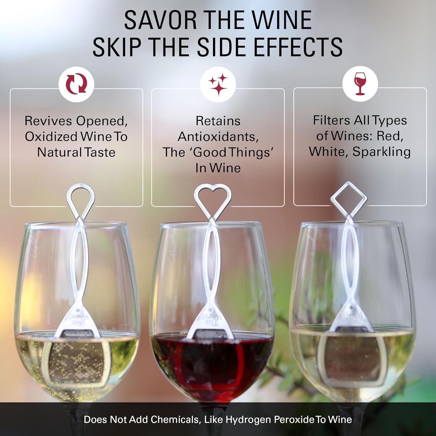 PureWine Red Wand Filters Histamines and Sulfites - May Reduce and Alleviate Wine Allergies & Sensitivities - Purifier Aerates Wine Restore Taste & Purity - Includes Wine Glass Charm Accessory