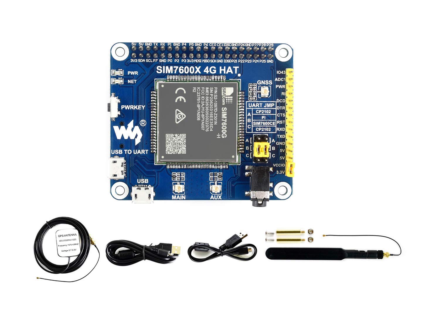 TOP1 SIM7600G-H 4G HAT for Raspberry Pi, LTE Cat-4 4G/3G/2G Communication GNSS Positioning Global Band. Supports Raspberry Pi Series Boards and Jetson Nano