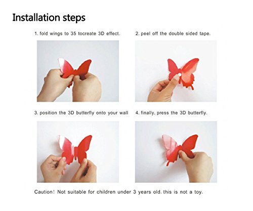 36PCS Butterfly Wall Decals - 3D Butterflies Wall Stickers Removable Mural Decor Wall Stickers Decals Wall Decor Home Decor Kids Room Bedroom Decor Living Room Decor (Pink)