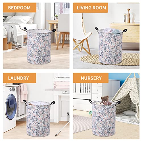 LOTADILO Laundry Basket Storage Baskets with Handle Nursery Hamper Collapsible Large Sized Round Bin for Bedroom, Kids Boys and Girls, Office, Clothes,Toys (Unicorn)