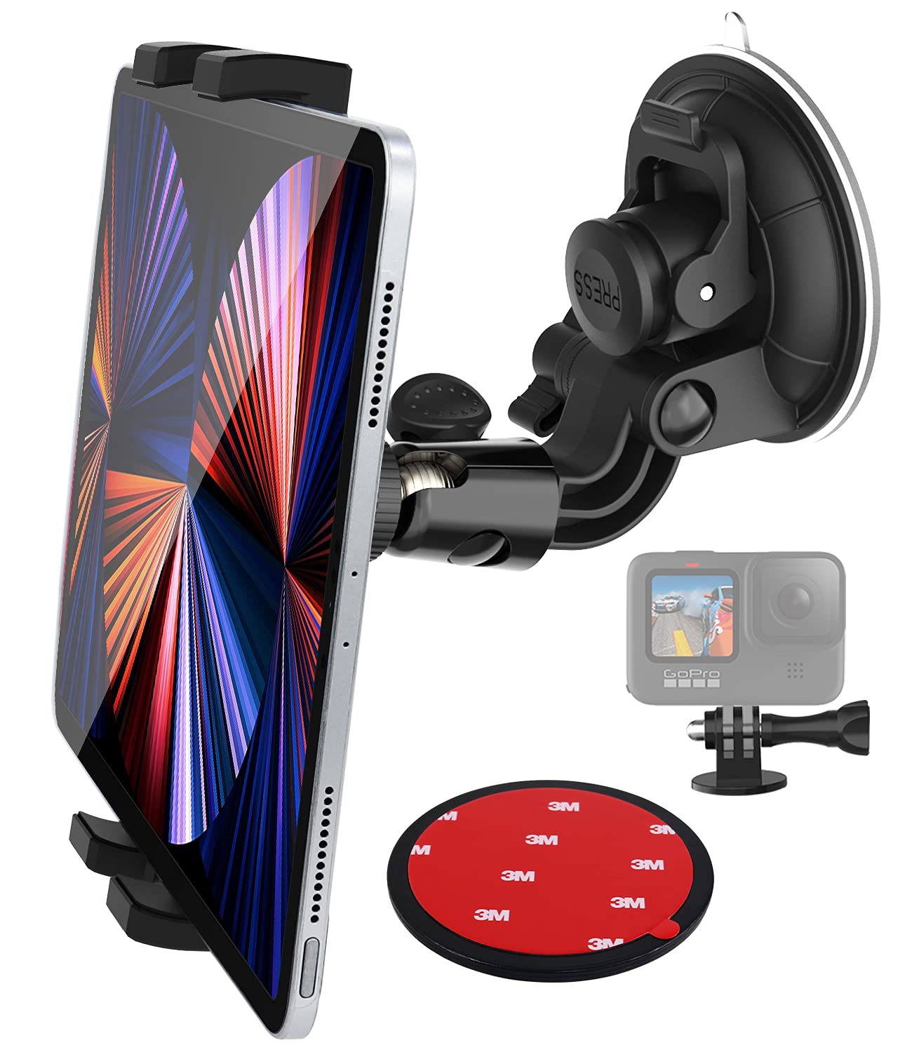Aozcu Windshield Car Tablet Mount, Window Dashboard Tablet Holder, 95mm Powerful Suction Mount with 1/4'' Screw Tip for iPad Pro 11/ Air/Mini, Galaxy Tabs, More 4-13'' Phone & Tablets, and Camera