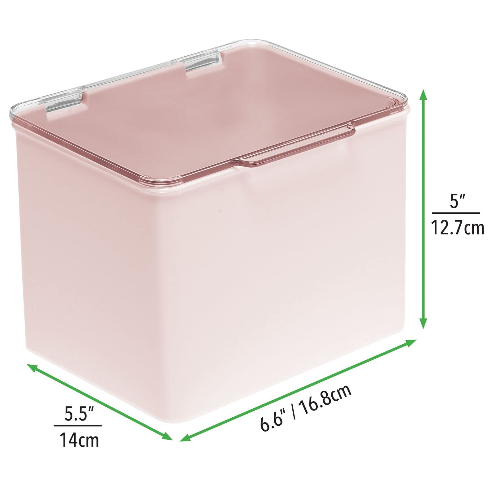 mDesign Plastic Stackable Storage Organizer Toy Box with Lid for Action Figures, Crayons, Markers, Building Blocks, Puzzles, Craft or School Supplies - Pack of 4, Includes 32 Labels - Light Pink/Clear
