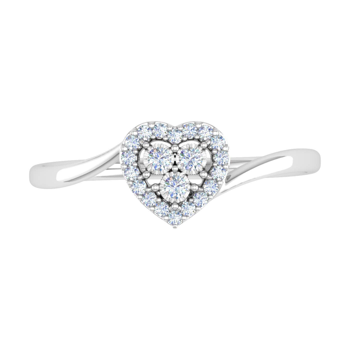 1/10 Carat Diamond Heart Shaped Ring in 10K White Gold - IGI Certified (Ring Size 7)