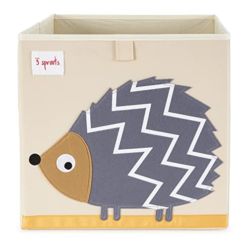 3 Sprouts Large 13 Inch Square Children's Foldable Fabric Storage Cube Organizer Box Toy Bin, Blue Cat, Pet Hedgehog, Pink Unicorn, and Yellow Rhino