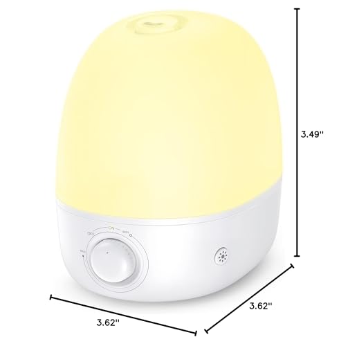 2.5 L Small Humidifiers for Bedroom Kids, Nursery, 26dB Quiet Ultrasonic Cool Mist Humidifiers for Baby, 3-IN-1 Air Humidifier with Essential Oils, Easy Clean, Night Light, Plant, Auto Shut-Off, 30H