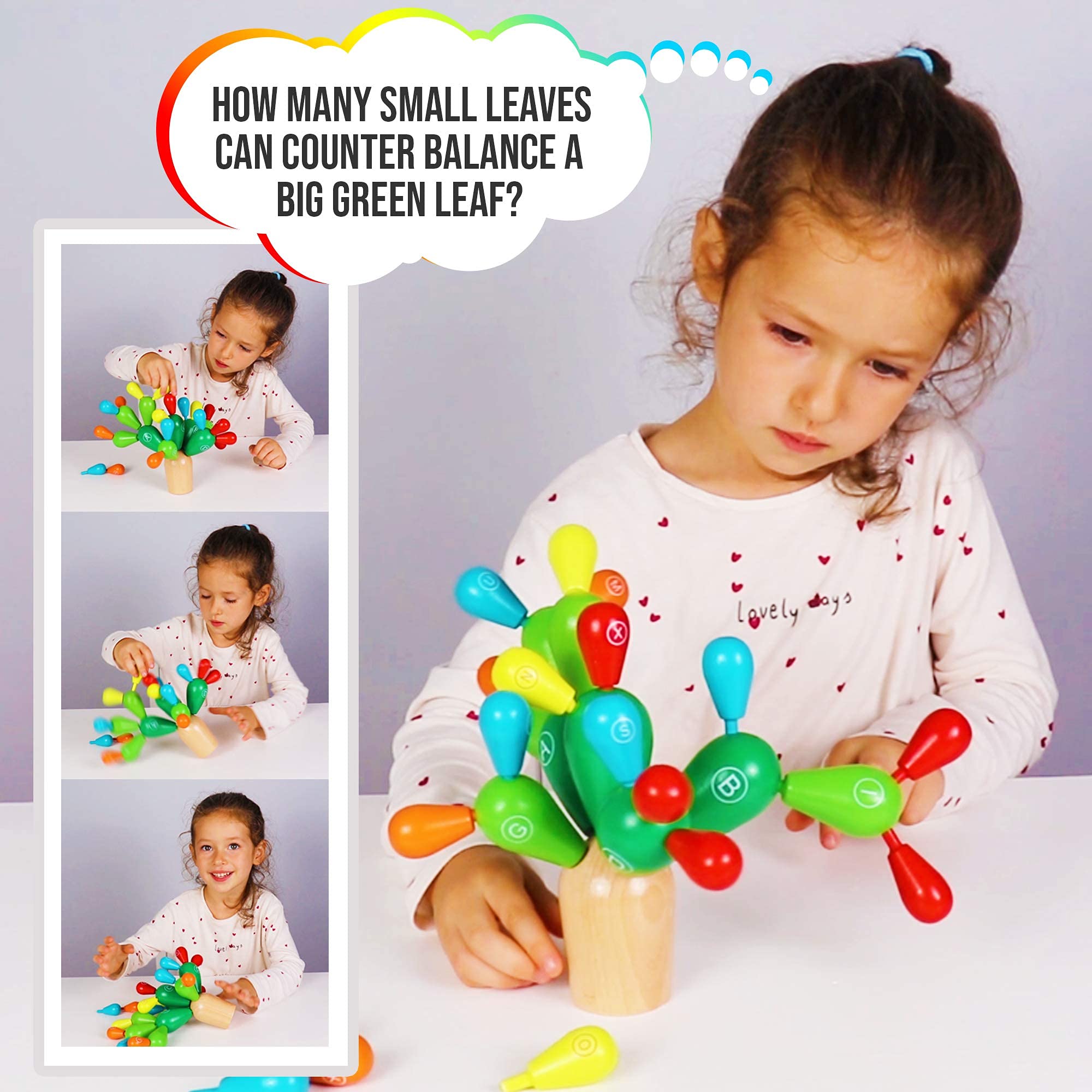 38 PCs Wooden Stacking Stones & Wooden Cactus Toy for Fine Motor Cactus Game, Balancing Cactus Toy is Made for Toddler and Kids with Easy Storage Bag, Educational Stacking Tree and Rock Stocking