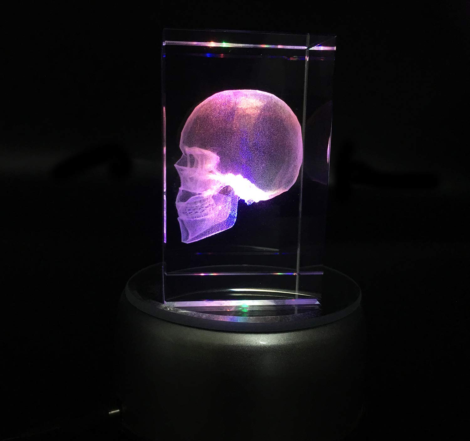 3D Human Skull Anatomical Anatomy Model Paperweight(Laser Etched) in Crystal Glass Cube Science Gift (No Included LED Base)(3.1x2x2 inch)