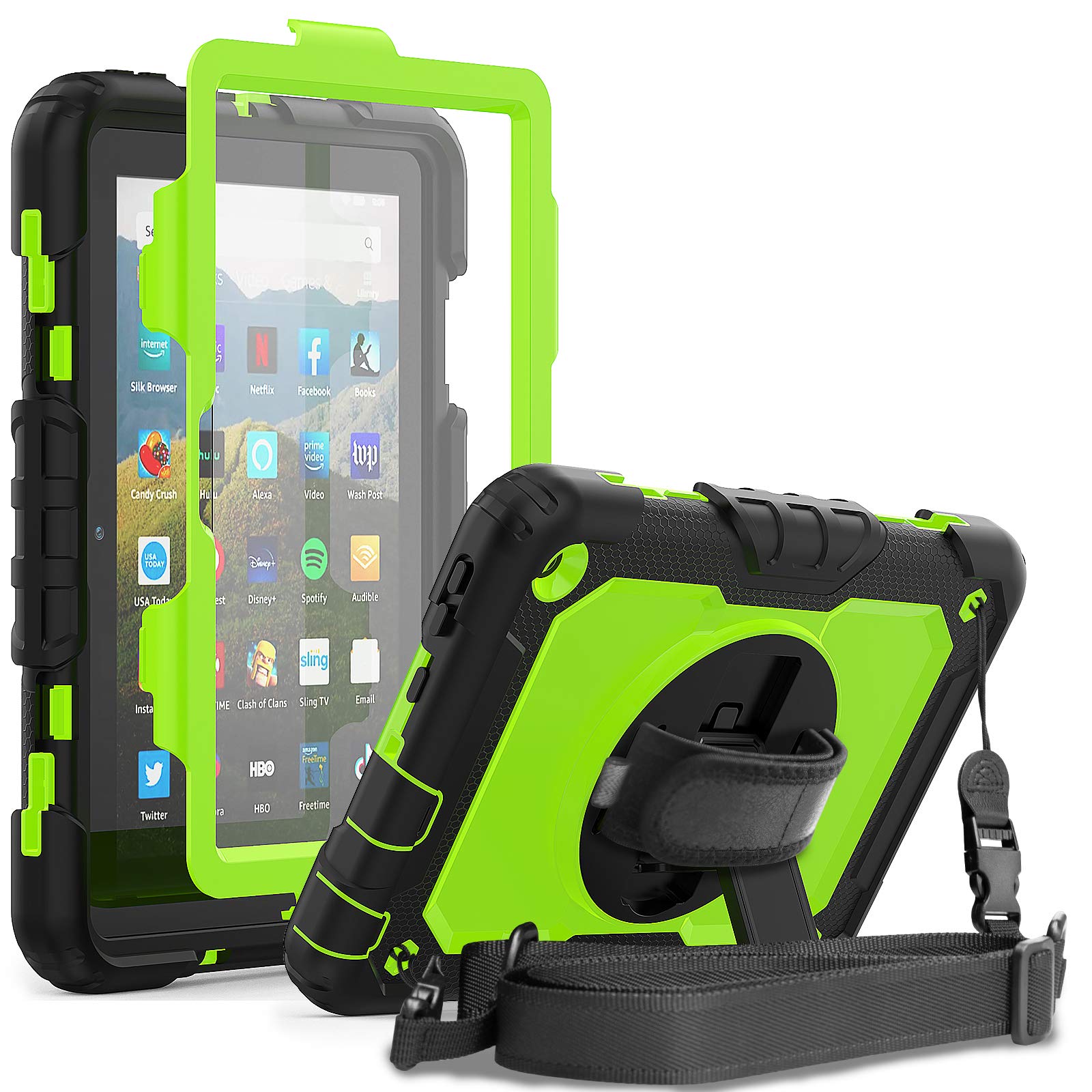 Amazon Kindle Fire HD 8 Case(10th Generation 2020 Release with Screen Protector | Herize Full Body Shockproof Protective Case W/Swivel Kickstand Hand Shoulder Strap for Amazon Fire HD 8 Inch 2020