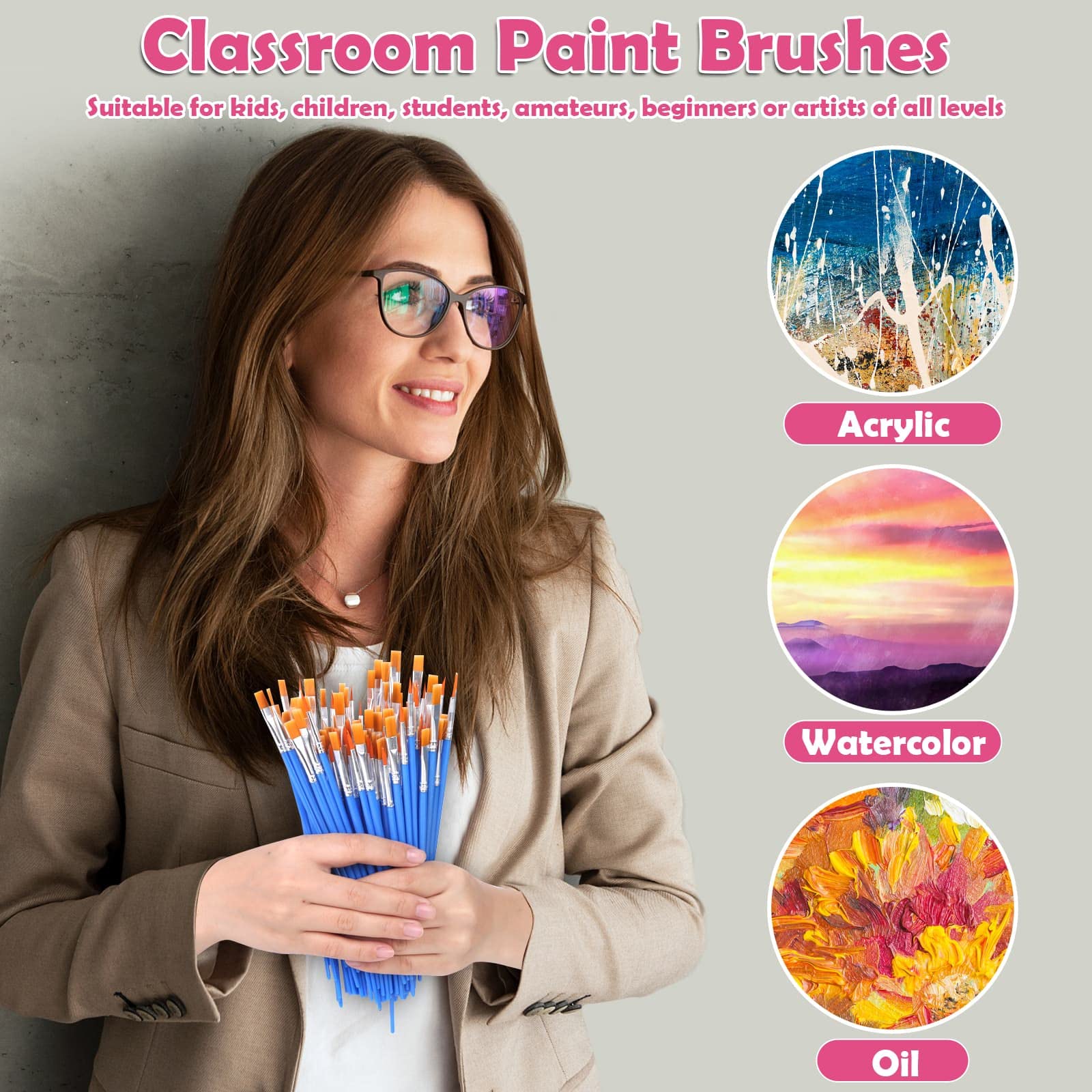 126 Pcs Small Paint Brushes Bulk, Kids Paint Brushes with Flat and Round Pointed Paint Brushes Set, Craft Brushes for Classroom Acrylic Oil Watercolor Canvas Face Painting
