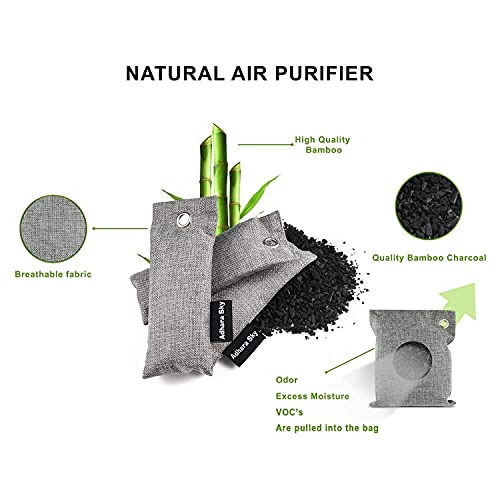 Adhara Sky 12 Pack Bamboo Charcoal Air Purifying Bag, Activated charcoal Bags Odor Absorber, Odor Eliminator for Home, Car, Office, Closet & House Deodorizer (6X200g,2X100g,4X50g,6 Hooks & Strings)