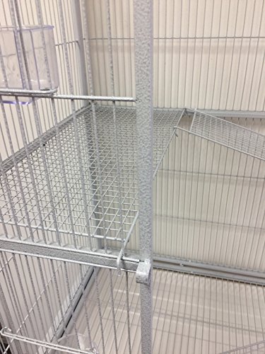 Large Wrought Iron 3 Levels Ferret Chinchilla Sugar Glider Small Animal Cage with 1/2" Wire Cross Shelves & Ladders with Removable Rolling Stand *White Vein*