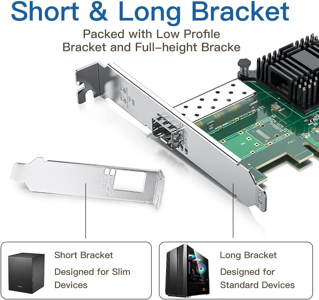 Alwong 10 Gigabit Network Card, with Intel 82599EN Controller, Single SFP+ Port, Ethernet LAN Adapter Support Windows Server/Linux/VMware, Equivalent to Intel X520-DA1 (Intel E10G42BTDA)