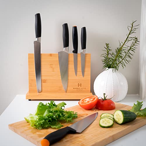Magnetic Bamboo Knife Block 12", Double sided space saving freestanding storage holder for knives, handmade universal cutlery organizer stand with magnets in a bamboo outer layer, Without Knives