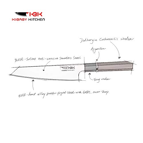 Kbk Japanese Gyutou Kitchen Chef Knife Forged SUS304 Stainless Steel Blade 8.5 Inch and Hard Alloy Edge 63 HRC Super Sharp with Ebony Wooden Handle Comfort Hold
