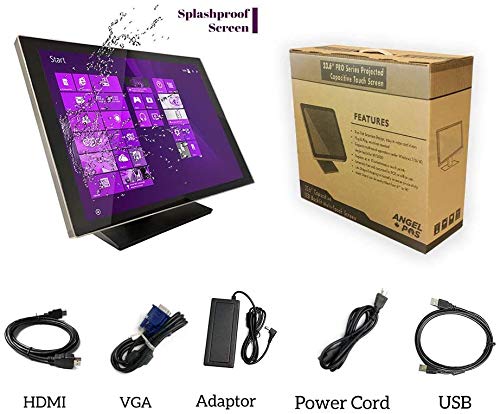 ANGEL POS 24" Metal Housing Capacitive LED Capacitive Multi-Touch HDMI VGA Monitor 16:9 Display 1080p, Seamless Splash Proof Flat Touchscreen, Industrial, Office, Retail, Restaurant