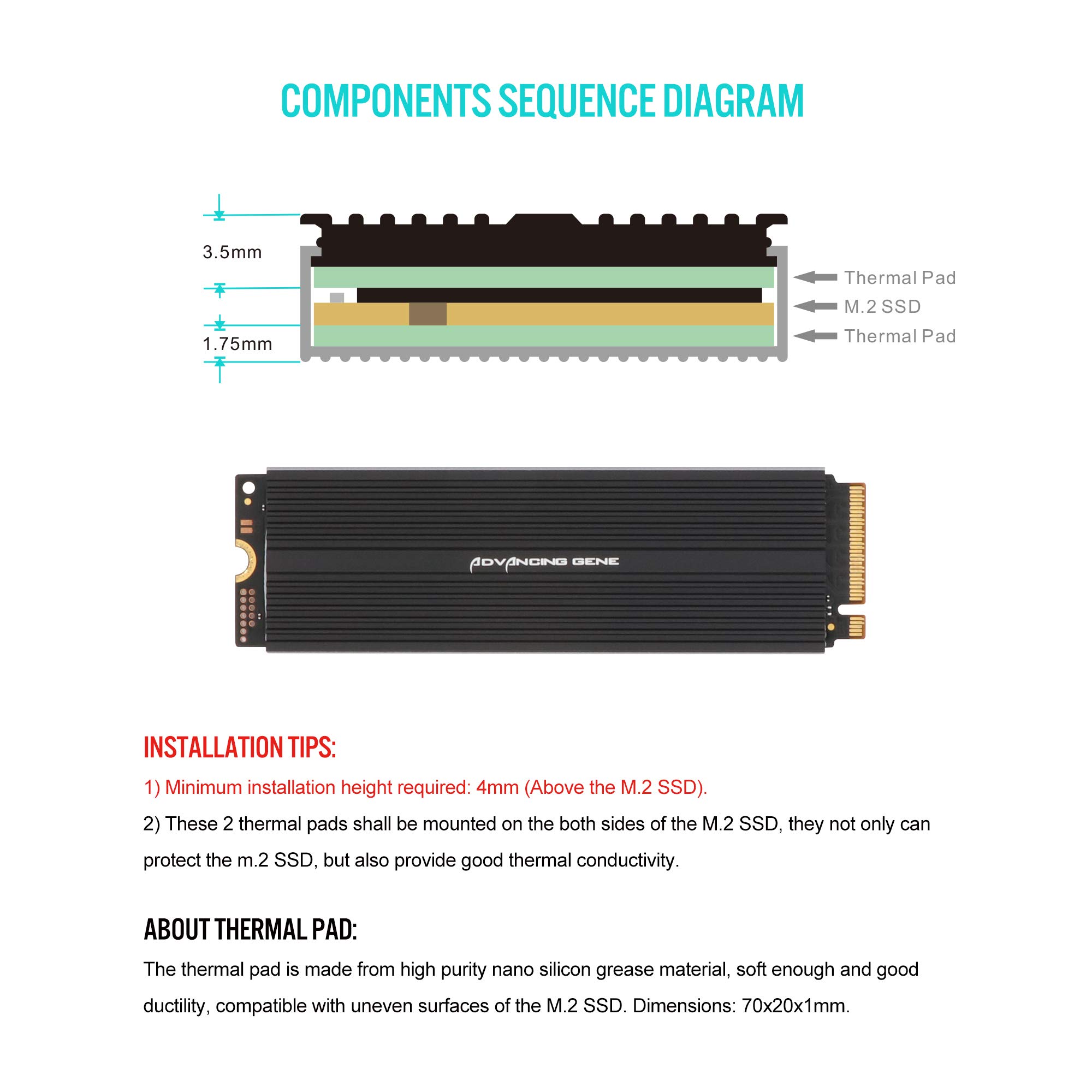 Advancing Gene NVMe M.2 2280 SSD Heatsinks Cooler, Universal Type (2nd Gen)