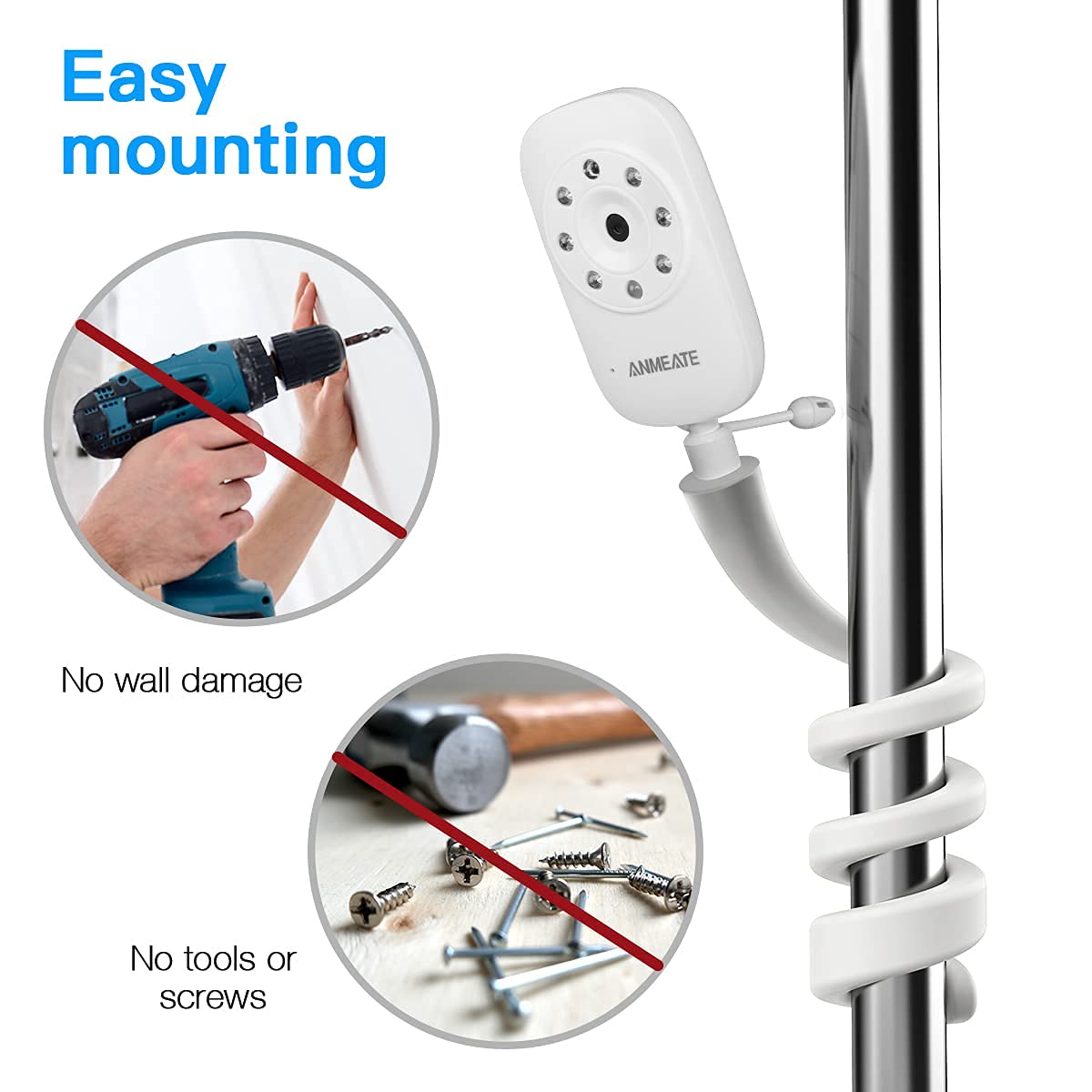 Koroao Flexible Twist Mount for ANMEATE SM24 /Babysense V24US /GoodBaby UU24 Video Baby Monitor Without Tools or Wall Damage