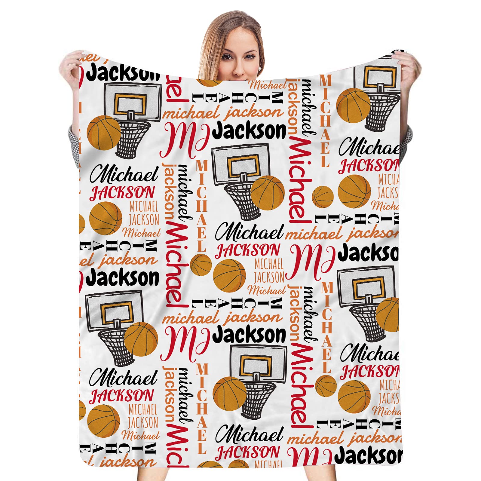 Munific Personalized Baby Blanket Gift - Basketball Blanket - Sports Basketball Personalized Baby Blanket - Custom Baby Name Monogrammed Blanket