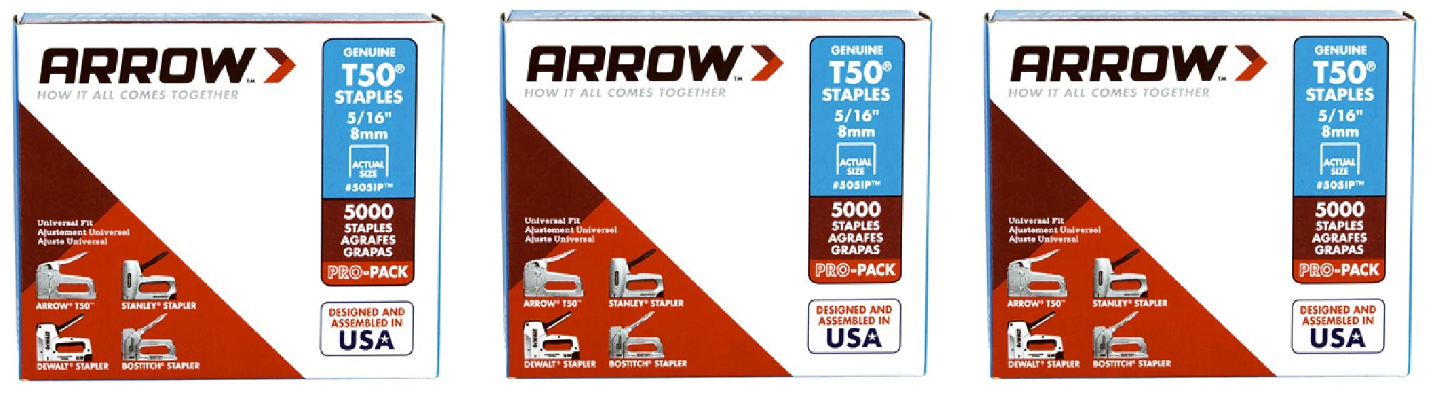 Arrow Fastener 505IP Genuine T50 5/16-Inch Staples, 5,000-Pack - 3 Pack