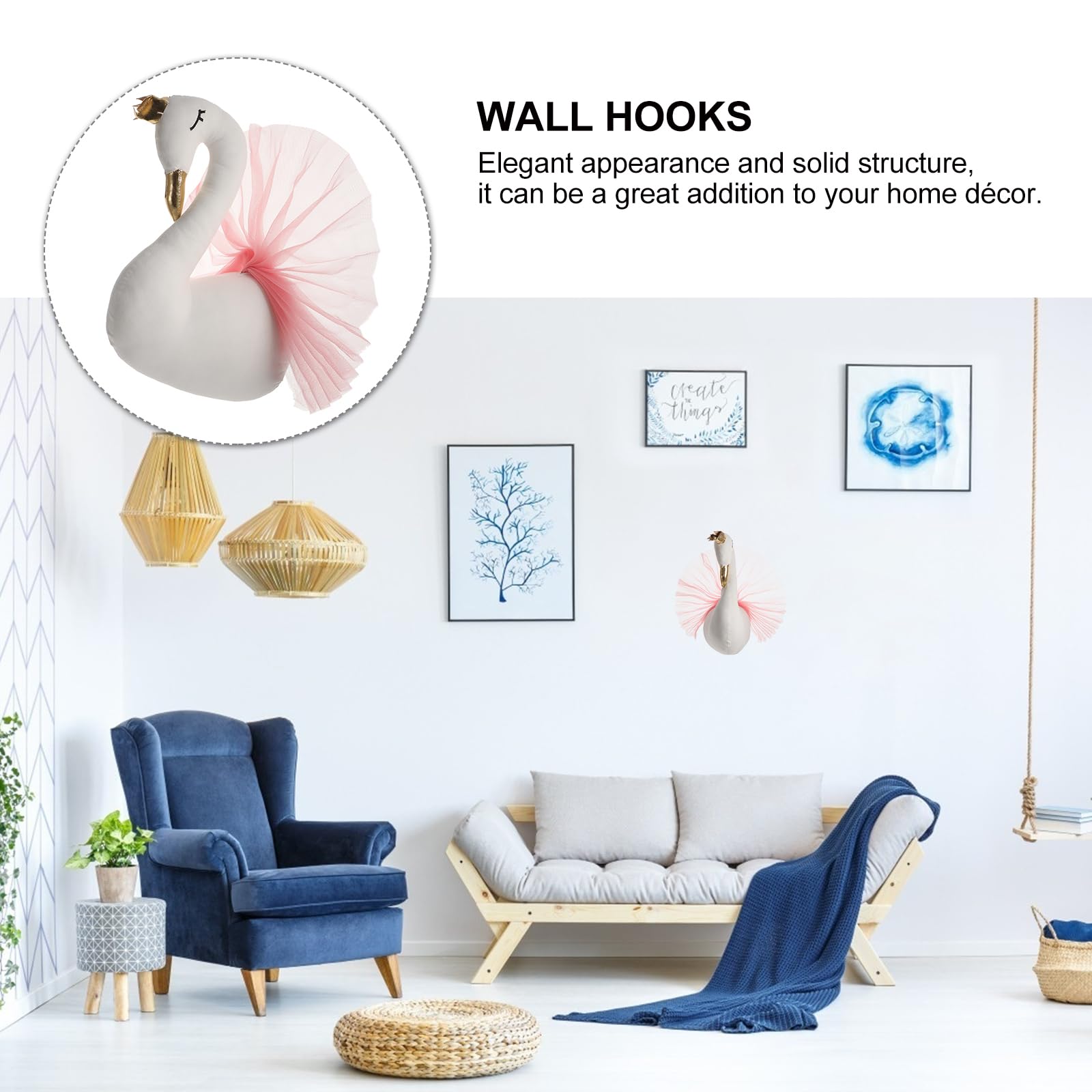 3D Wall Hanging Decoration Cute Crown Dress Swan Wall Art Sticker Hook for Nursery Kids Girl Room Wedding Birthday (Pink)