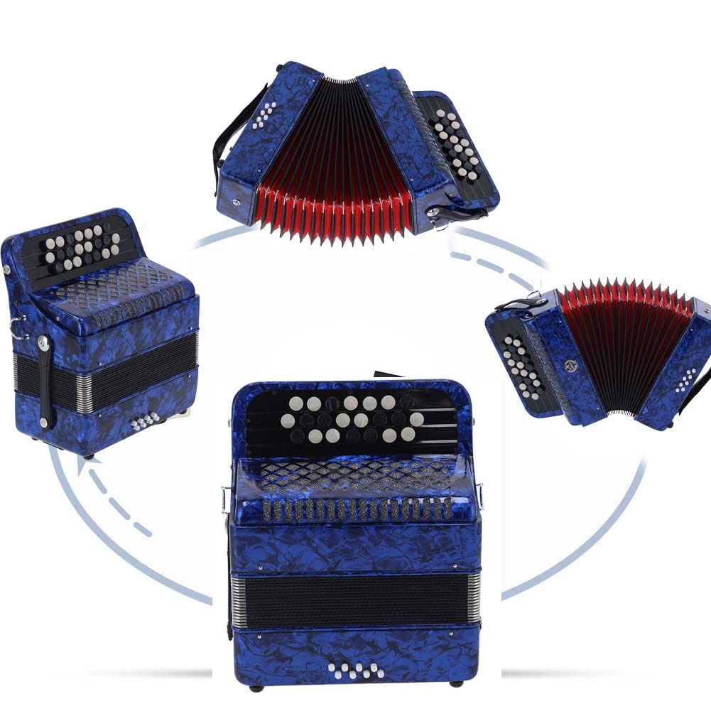 22 Key Diatonic Accordion 8 Bass Professional Button Accordion Instrument for Beginner with Storage Bag(Blue)