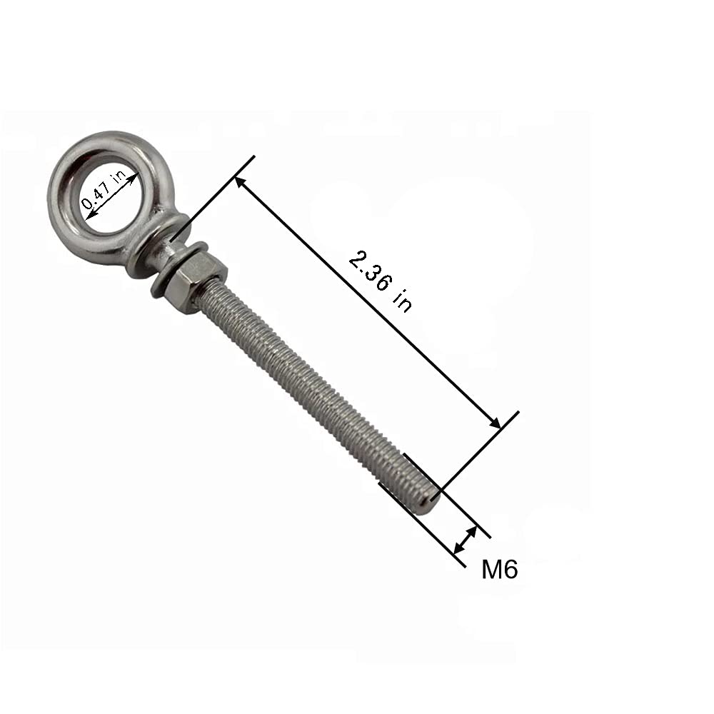Ayunwei 5 Pcs 316 Stainless Steel Long Shoulder Eye Bolts Heavy Duty Threaded Eyebolts with Nuts (M6)
