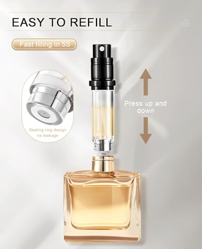 BRARIOS Refillable Portable Mini Perfume Atomizer for Travel, 5ml Luxury Empty Leakproof Pump Perfume Spray bottle Atomizer for Man and Woman (Y-Champaign Gold)