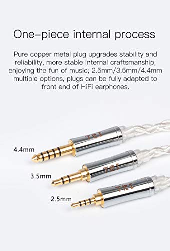Kinboofi TRI Earphone Cable 4 Core Silver Plated Single Crystal Copper Cable, Upgraded HiFi Earphone Cable Wire Extension Cord (2.5mm Plug, C Pin)