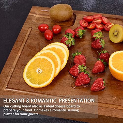 Acacia Wood Cutting Board for Kitchen(16" X 11"), Large Wooden Kitchen Chopping Boards 1.3 Inch Thick with Juice Groove and 3 Compartments as Cheese Board for Meat and Vegetables