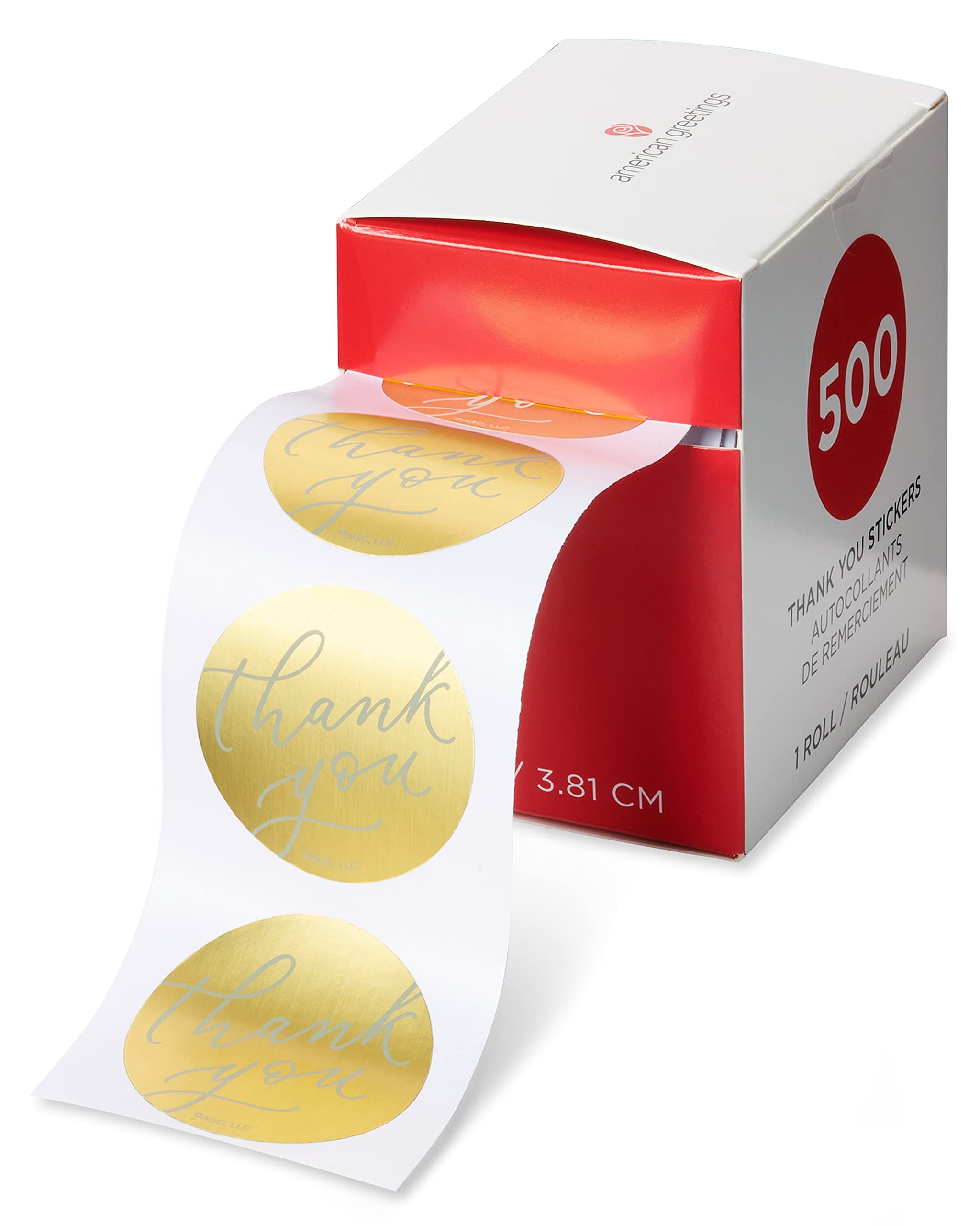 American Greetings Thank You Stickers or Seals, White Script on Gold Foil (500-Count)