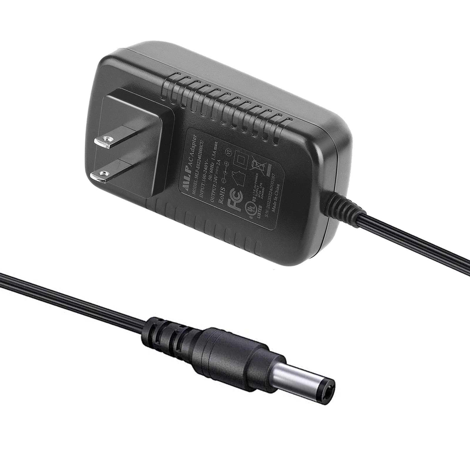 AC to DC 24V 2A Power Supply Adapter, Plug 5.5mm x 2.1mm UL Listed FCC
